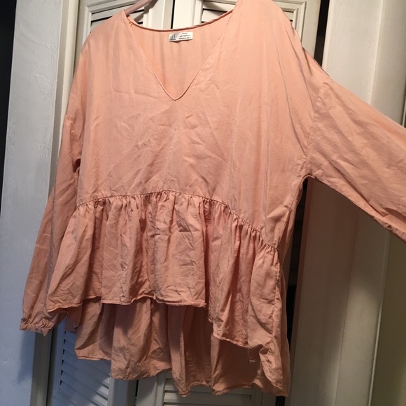 Zara | Tops | Zara V Neck Ruffle High Low Blouse Blush Pink | Poshmark